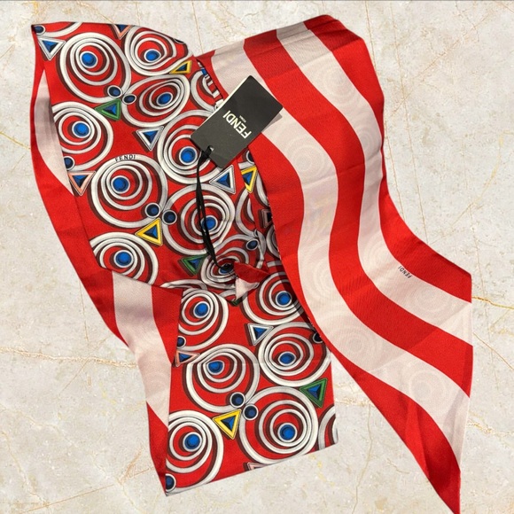 Fendi | Accessories | Fendi Maxi Wrappy Twilly Red And White Geometric ...